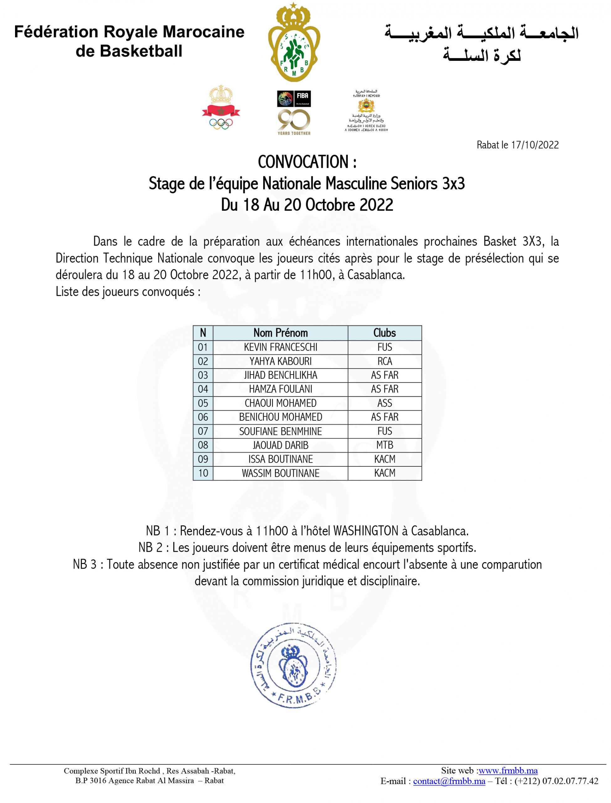 Microsoft Word – Convocation des joueurs seniors.docx – Fédération ...